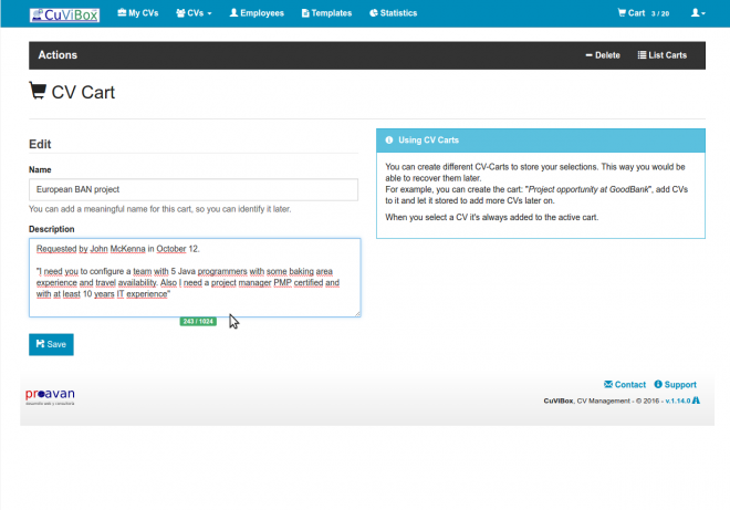 Manage CV carts - CuViBox - Curriculum Vitae Management