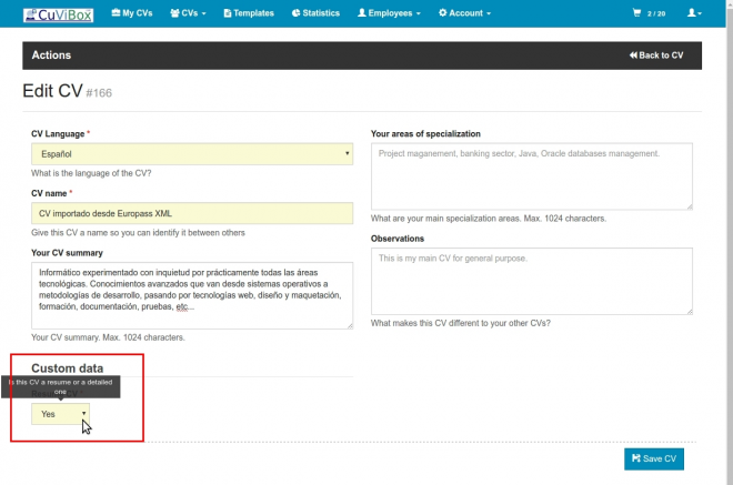 Custom fields - CuViBox - Curriculum Vitae Management
